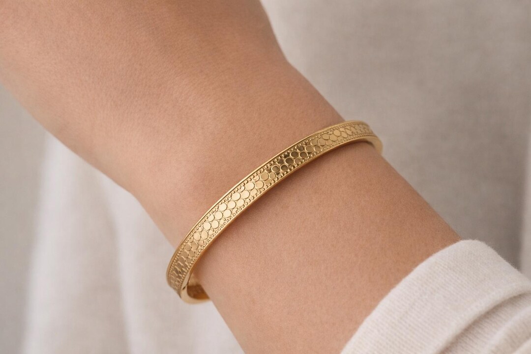 Gold Bangle With Vintage Texture – 316L Stainless Steel – Minimalist ...