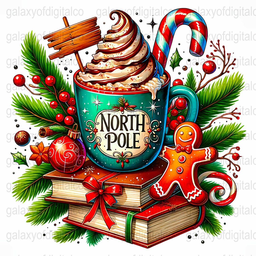 Christmas Hot Cocoa Mug Clipart, Winter Gingerbread Design, Marshmallow ...