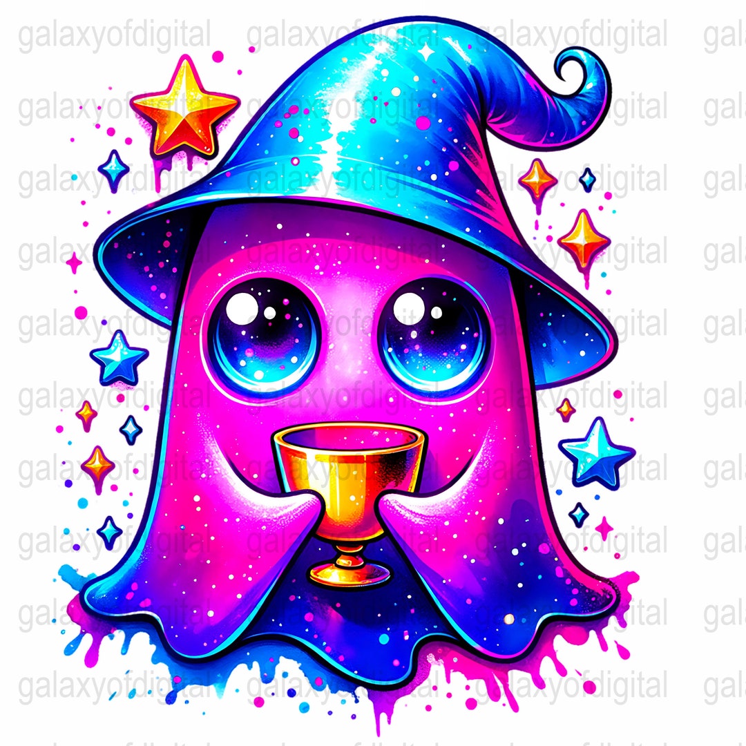 Kawaii Neon Ghost, Magical Wizard Digital Download, Galaxy Stars PNG ...