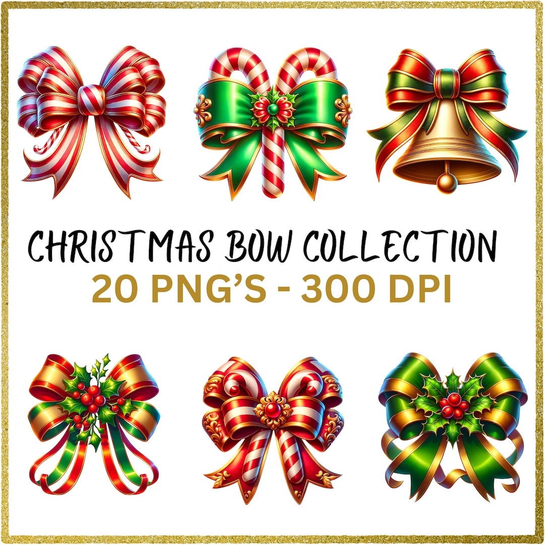 Elegant Christmas Bow Bundle Digital Holiday Christmas Clipart Ribbons ...
