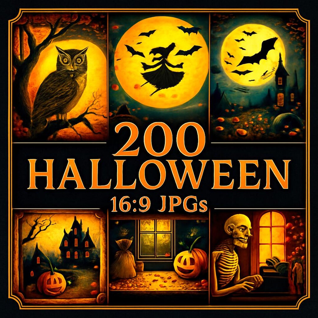 Vintage Halloween Art Haunted Scenes, 200 16:9 Jpgs, Digital Download ...