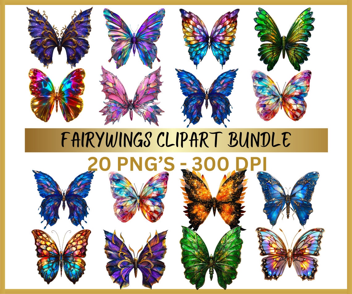 Rainbow Butterfly Clipart Bundle (20 PNG), Watercolor Sublimation ...