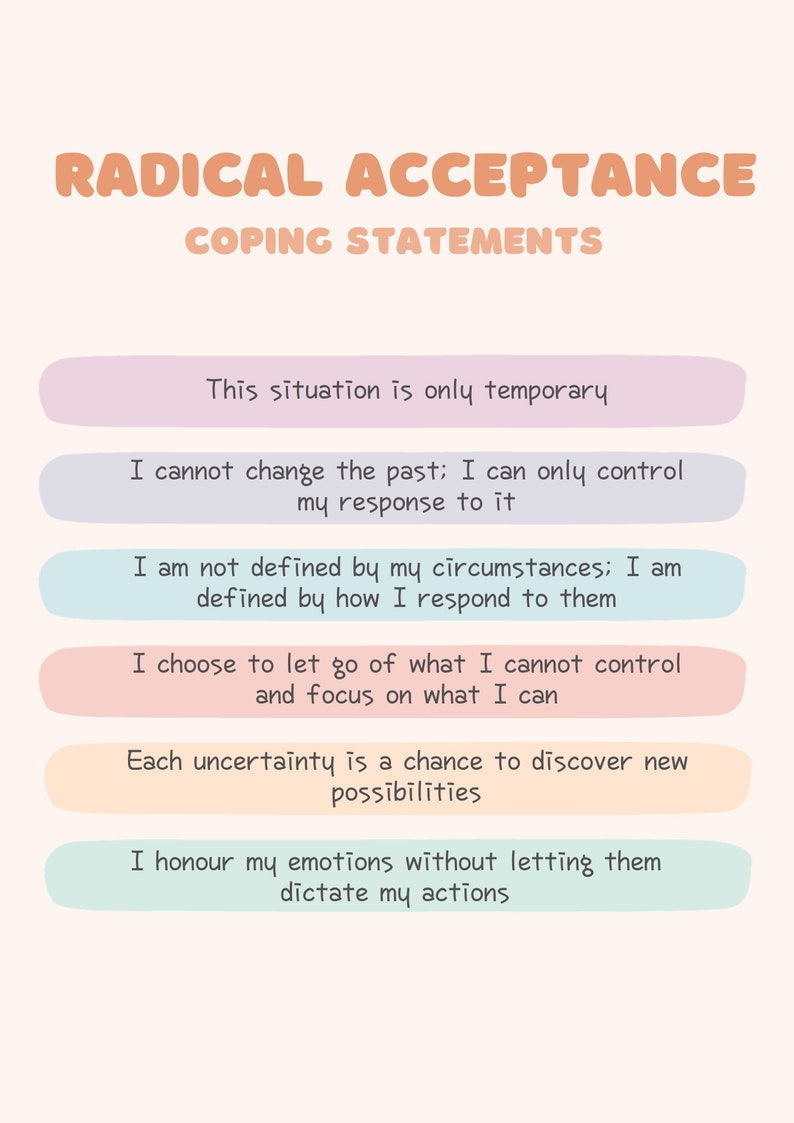 Radical Acceptance, Coping Statements, Distress Tolerance, DBT, Mental ...