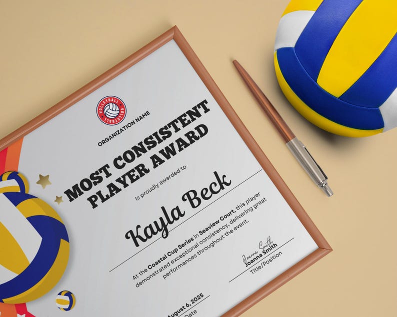 30 Volleyball Game Recognition Awards, Volleyball Certificates Template ...