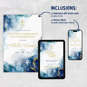 Dark Blue First Holy Communion Invite, Canva, First Holy Communion ...