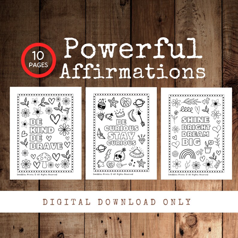 10 Powerful Affirmations Coloring Pages for 4-8 Year Old Kids, Nature ...