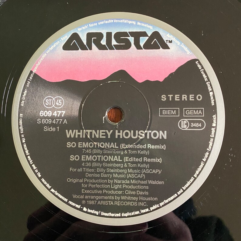 Whitney Houston - so Emotional - Vinyl LP Record - 1987 - Etsy
