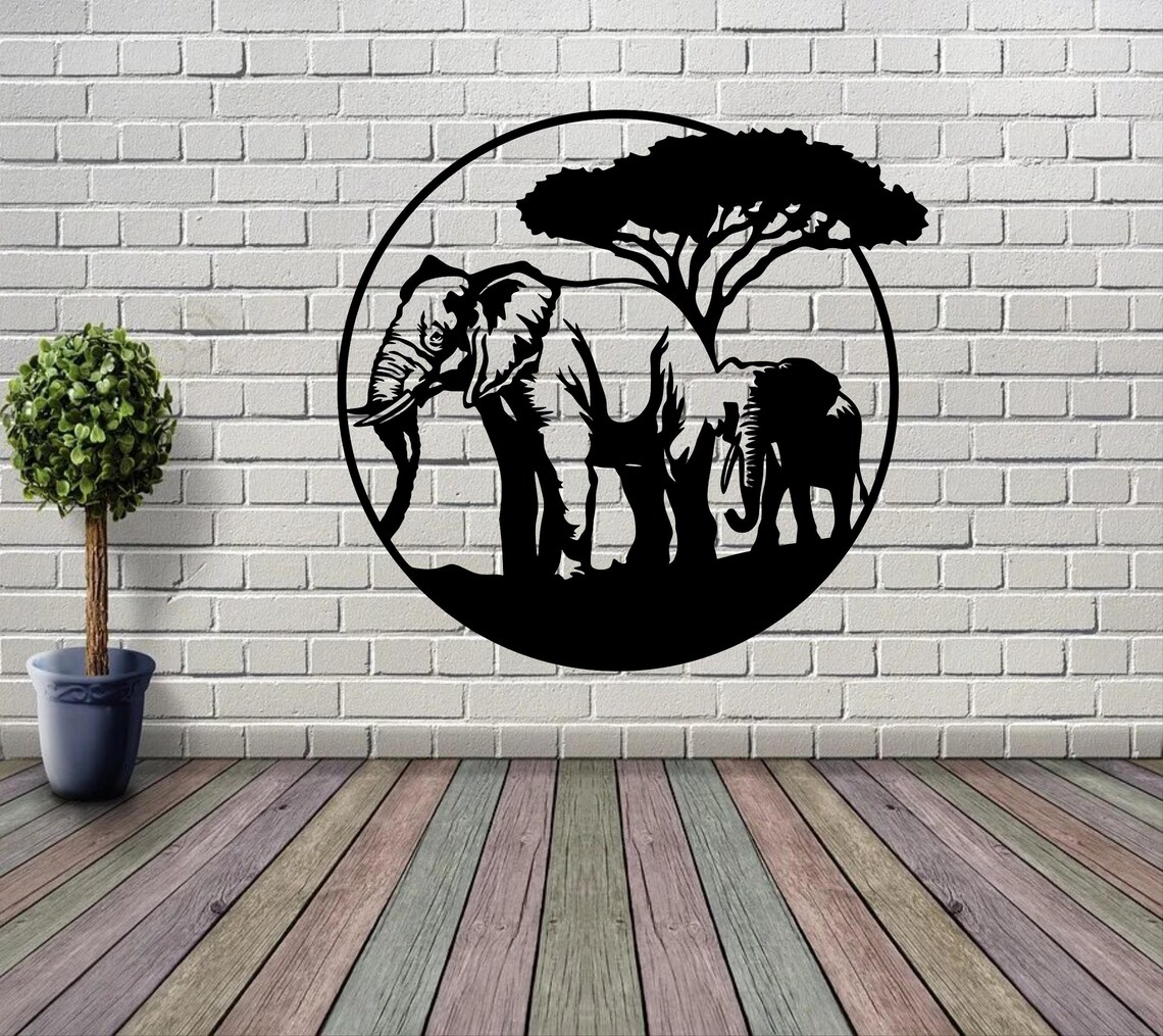 Elephant Scene Dxf, Safari Cut File for Laser Plasma, Cnc Metal Decor ...