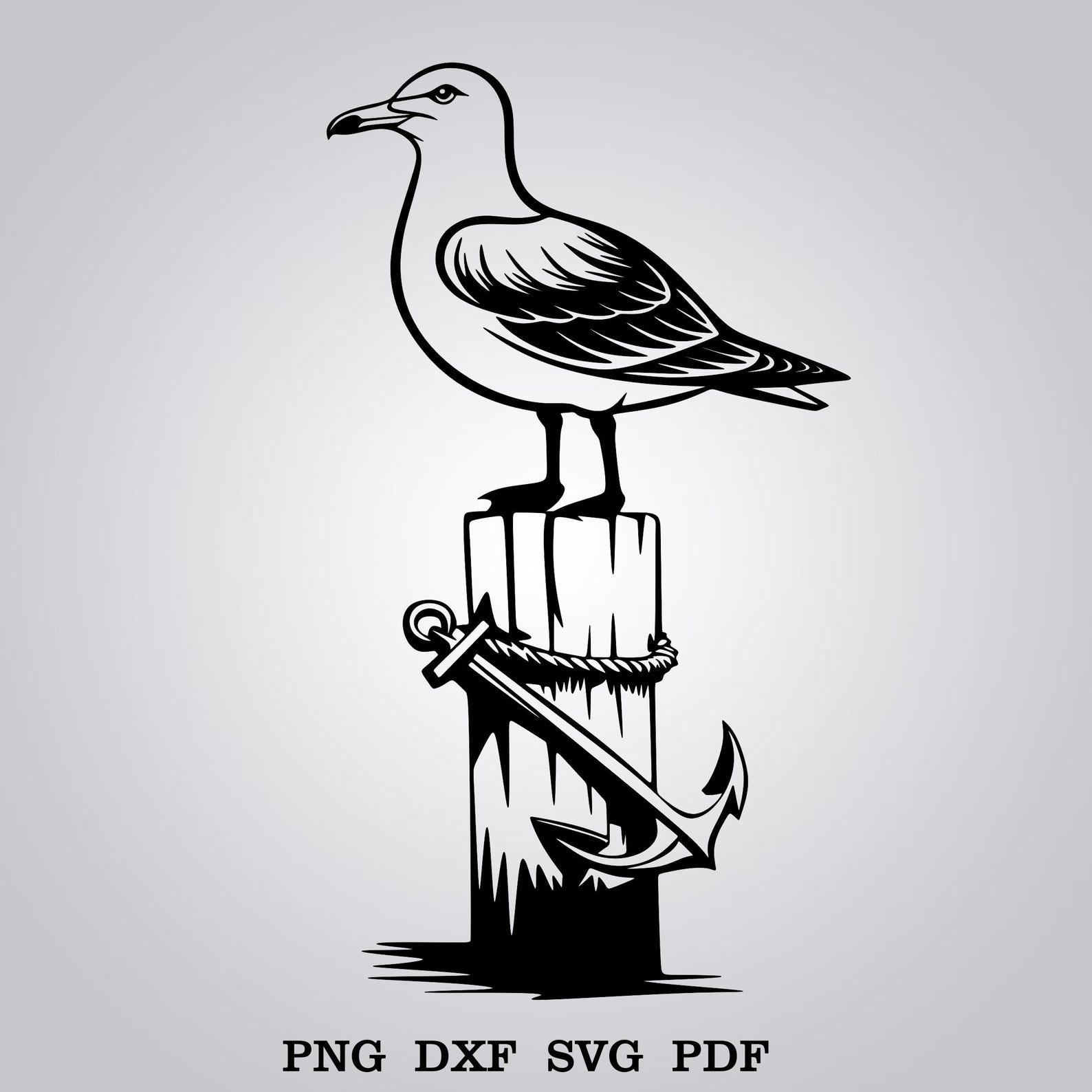 Sea Gull on Post With Anchor SVG PNG, Vector Graphic, Laser Engraver ...