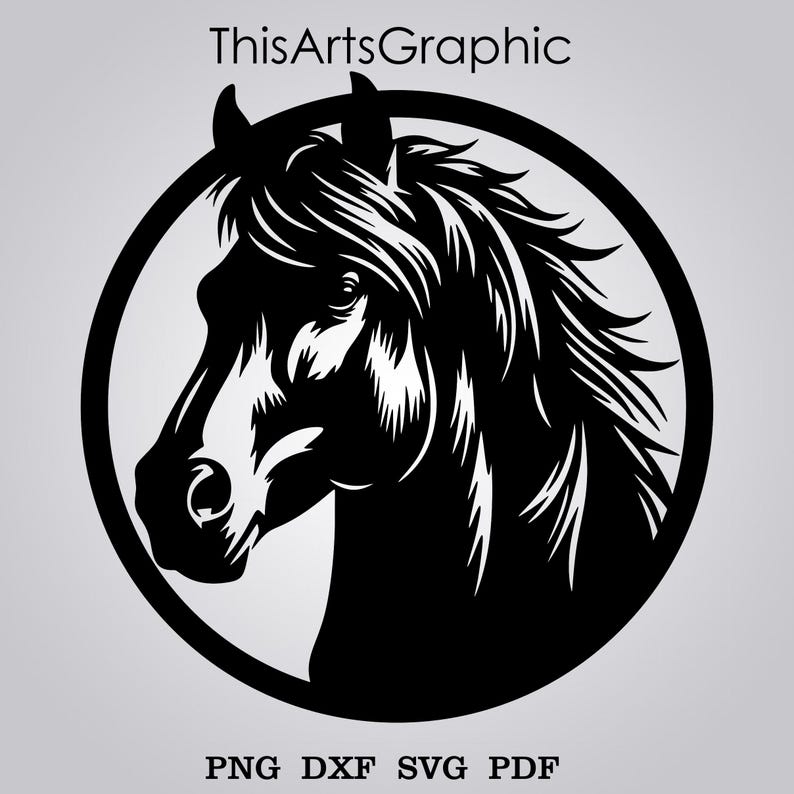 Cabeza de caballo (archivos DXF, SVG y PNG), decoración de pared con ...