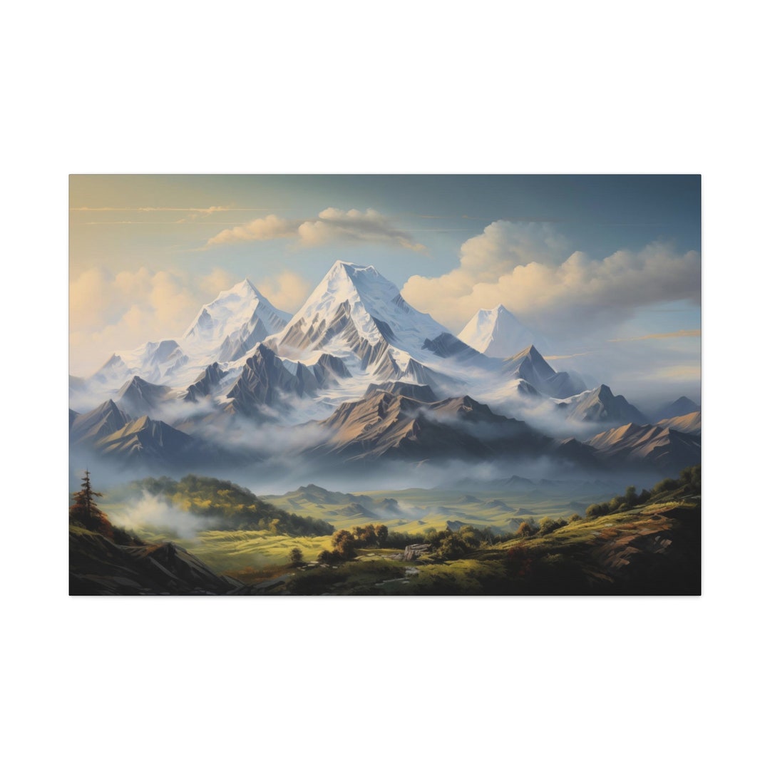 Mountain Range Painting Nature Painting Mountain Wall Art Green Valley ...