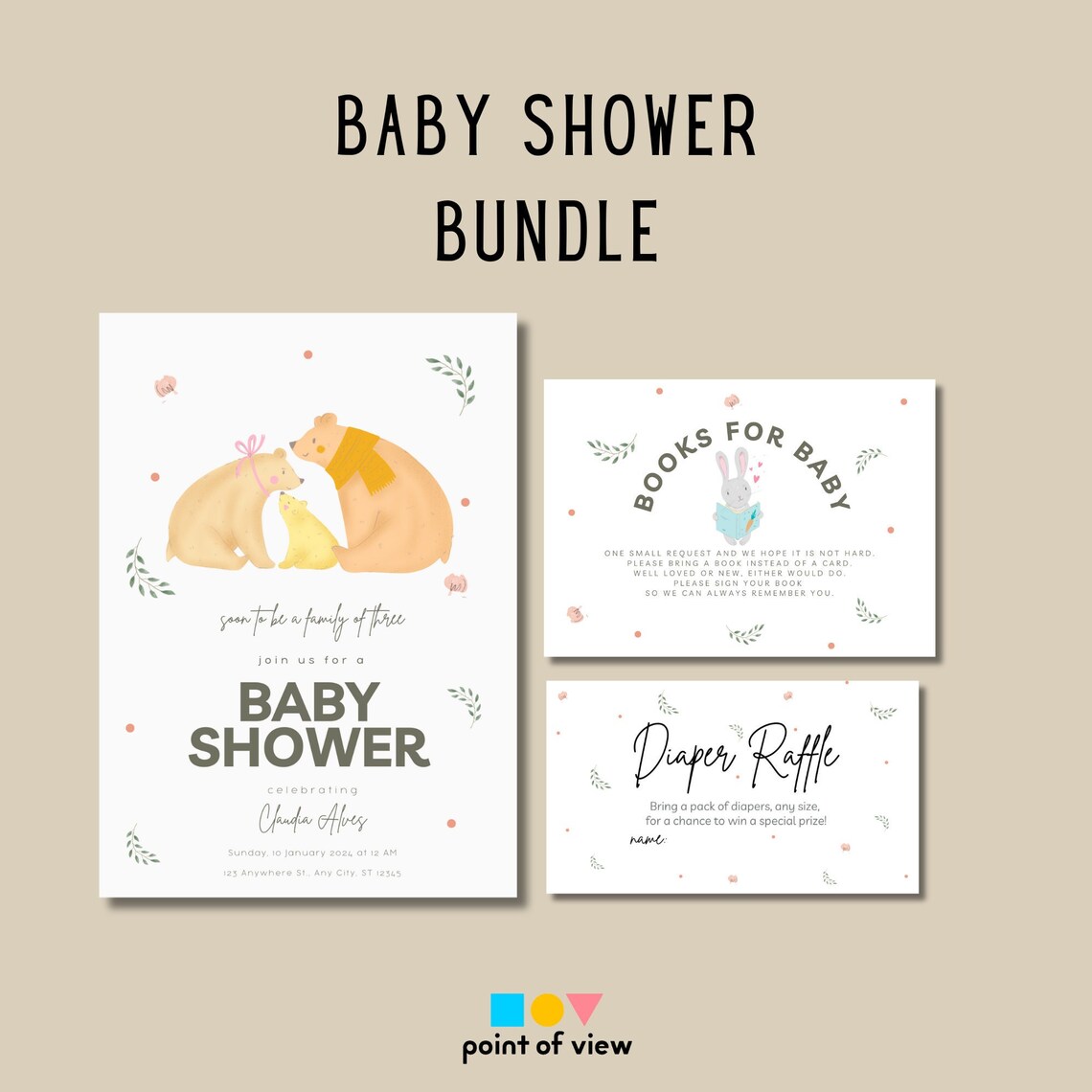 Baby Shower Invitation Bundle Diaper Raffle and Bring a Book Templates ...