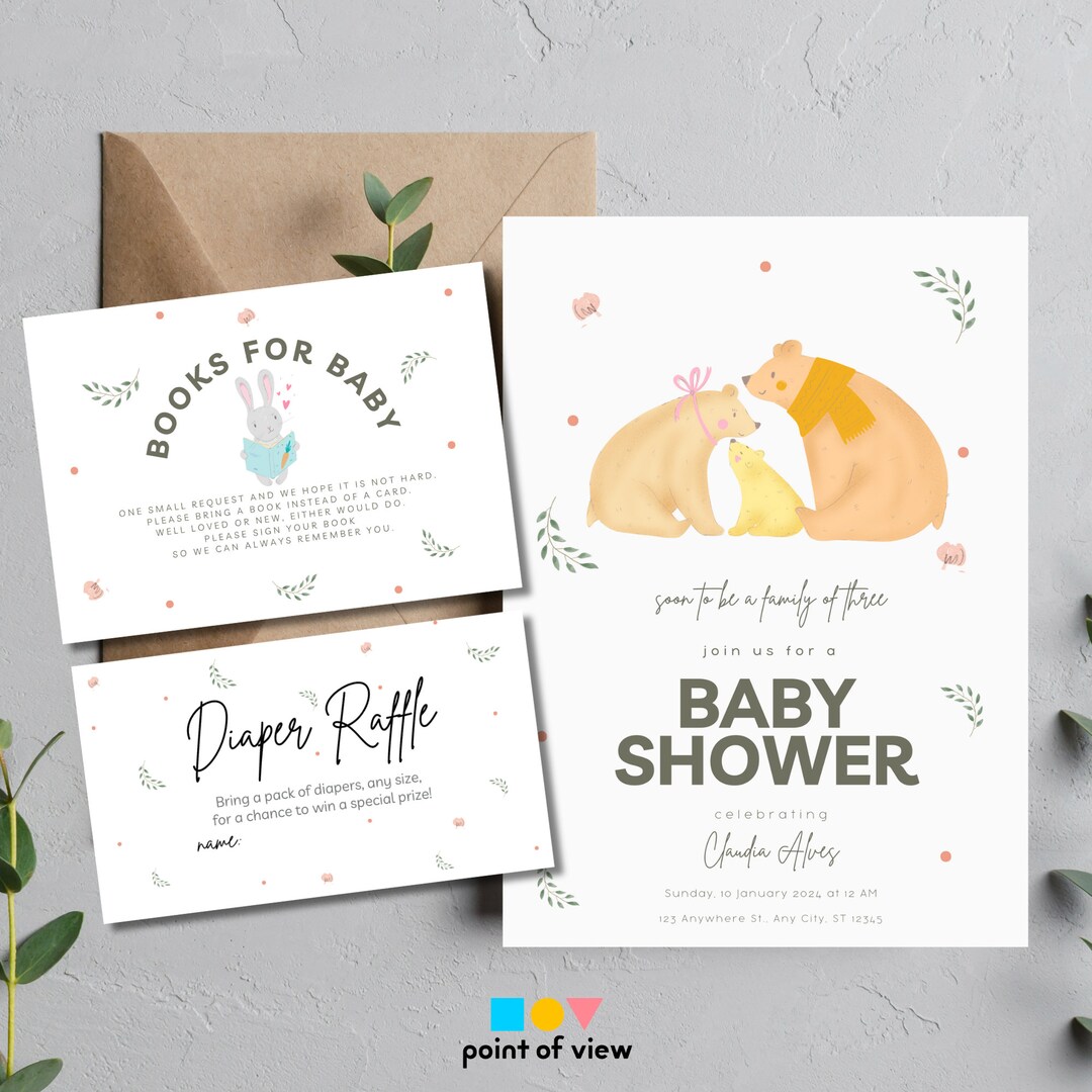 Baby Shower Invitation Bundle Diaper Raffle and Bring a Book Templates ...
