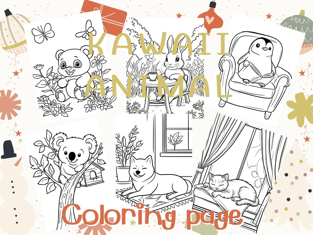 6 Cute Cozy Animal Coloring Pages for Kids Printable Shiba Dog Panda ...