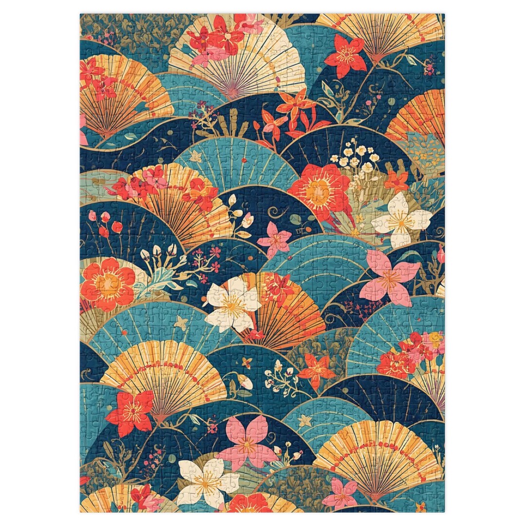 Colorful Chiyogami Washi Pattern With Flowers Jigsaw Puzzle, 500 / 1000 ...