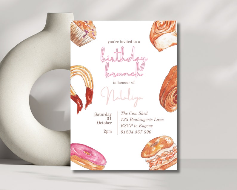 Brunch Pastries Party Invitation | Editable Breakfast Party Invite ...
