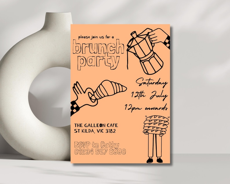 Hand Drawn Brunch Party Invite | Modern Birthday Brunch Invitation ...