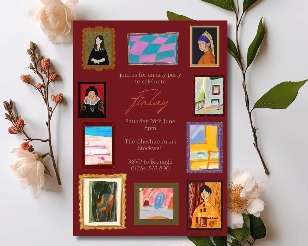 Art Wall Birthday Party Invitation | Editable Arty Party Invite ...