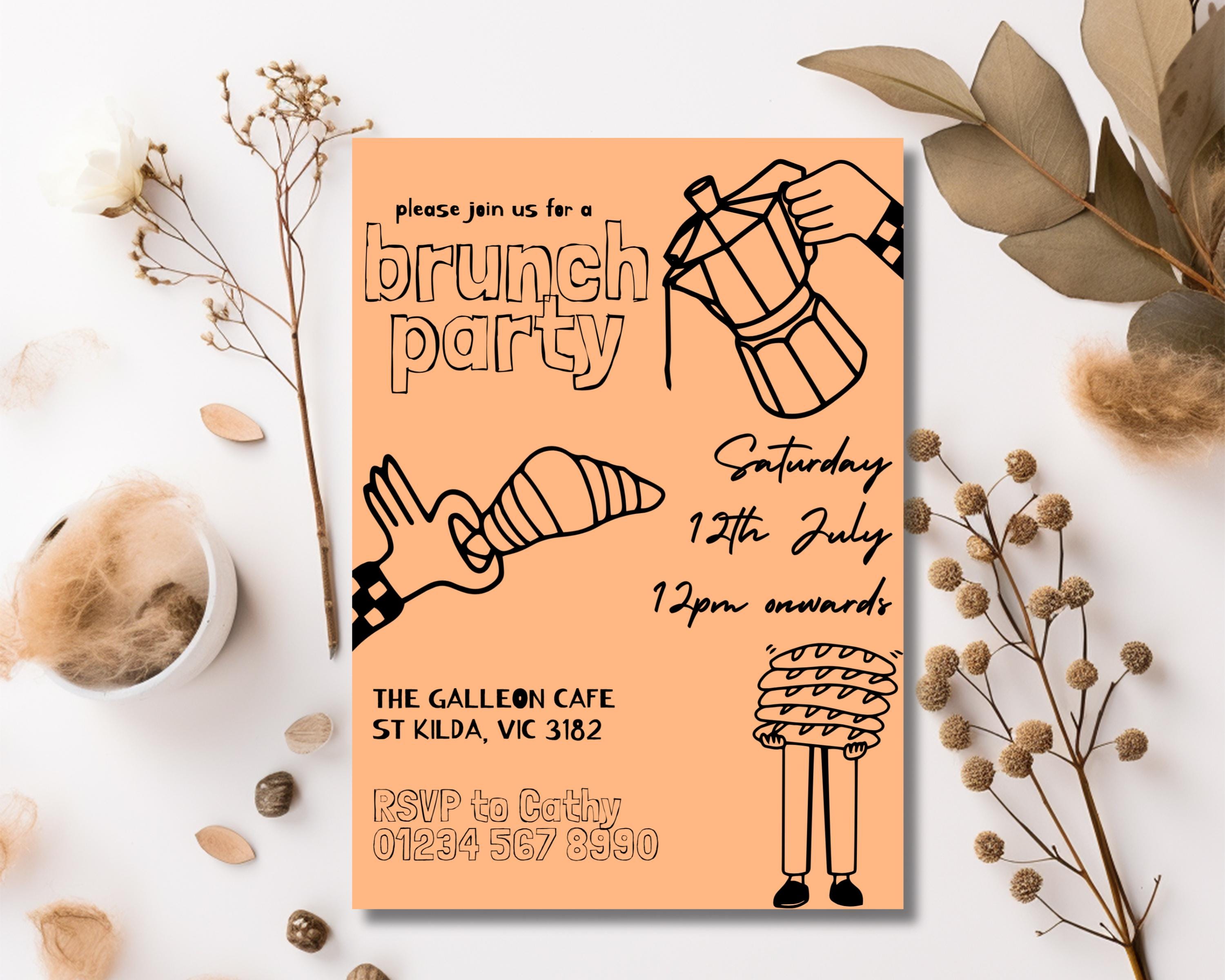 Hand Drawn Brunch Party Invite | Modern Birthday Brunch Invitation ...