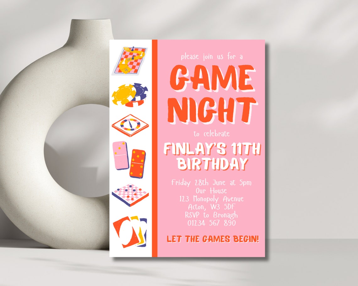 Game Night Birthday Party Invitation | Editable Family Game Night ...