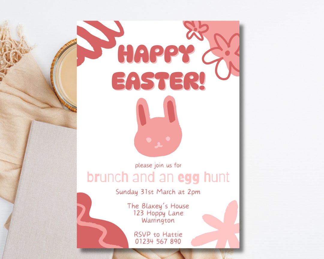 Easter Bunny Editable Party Invitation | Easter Egg Hunt Invite ...