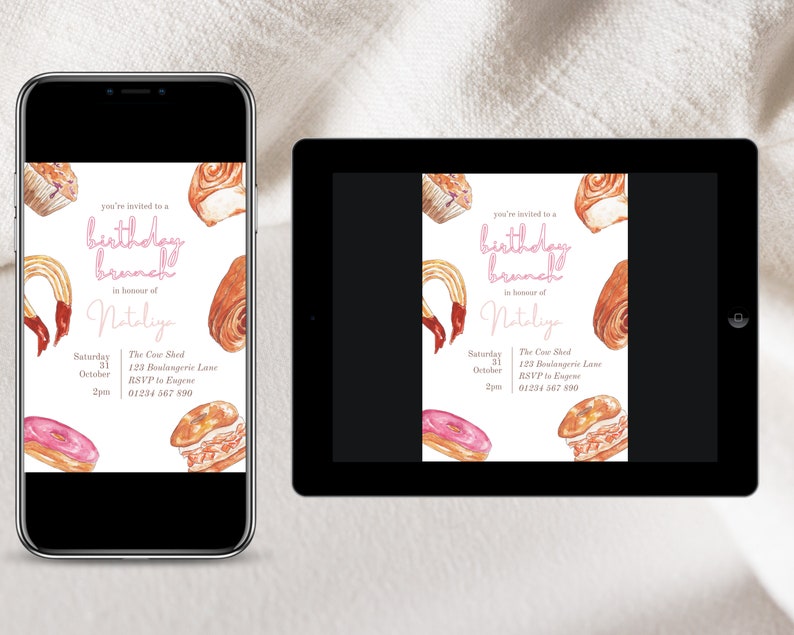 Brunch Pastries Party Invitation | Editable Breakfast Party Invite ...