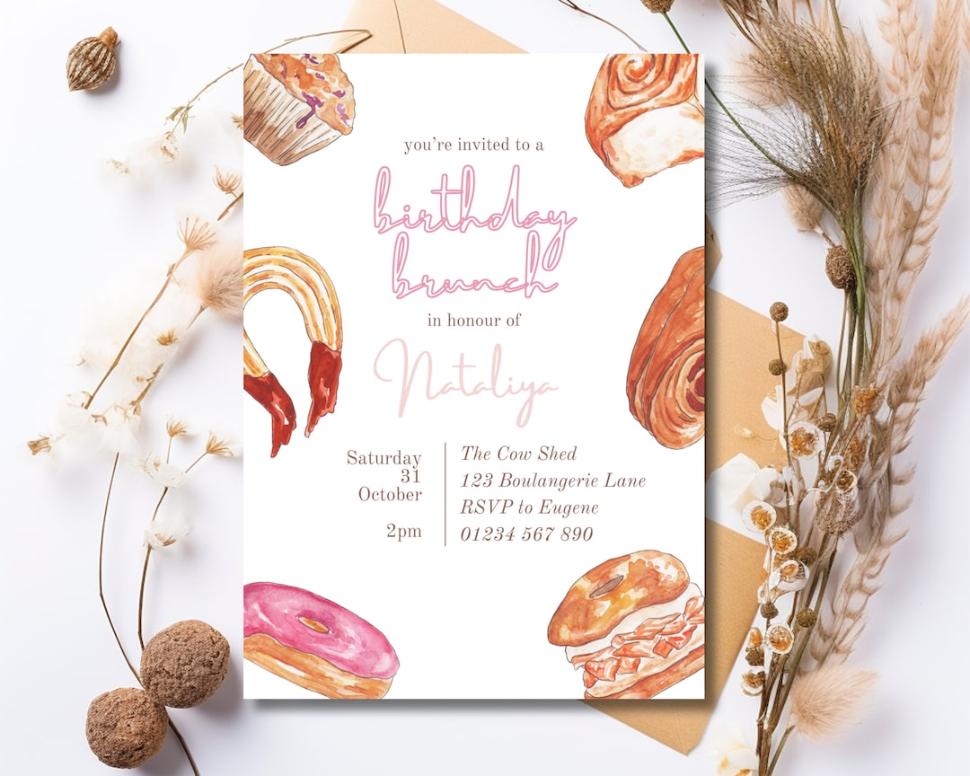 Brunch Pastries Party Invitation | Editable Breakfast Party Invite ...