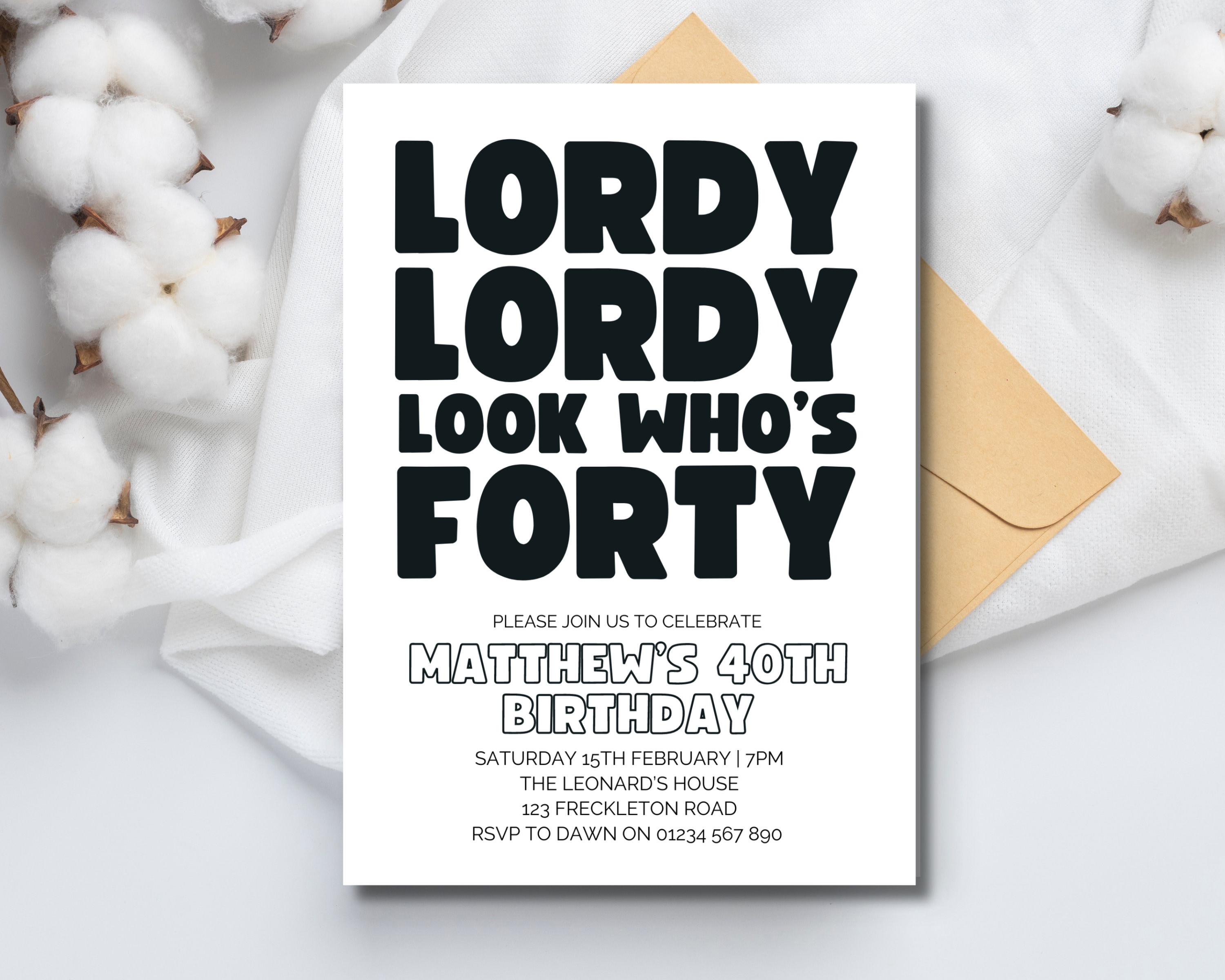 Lordy Lordy Look Who's Forty Party Invitation | 40th Birthday Invite ...