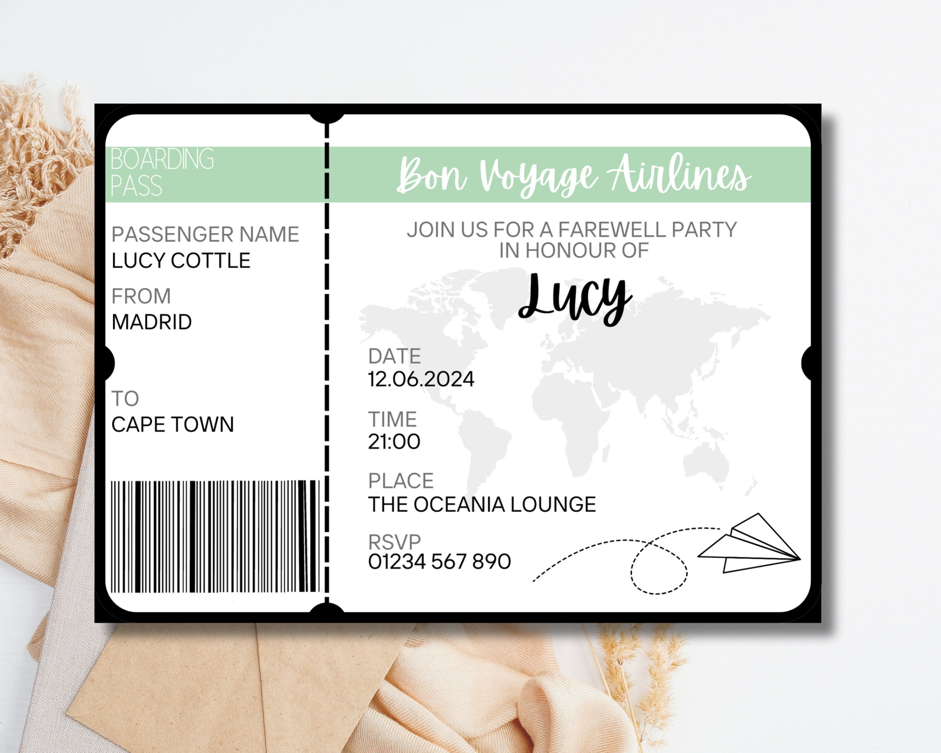 Plane Ticket Goodbye Party Invitation | Editable Farewell Invite ...