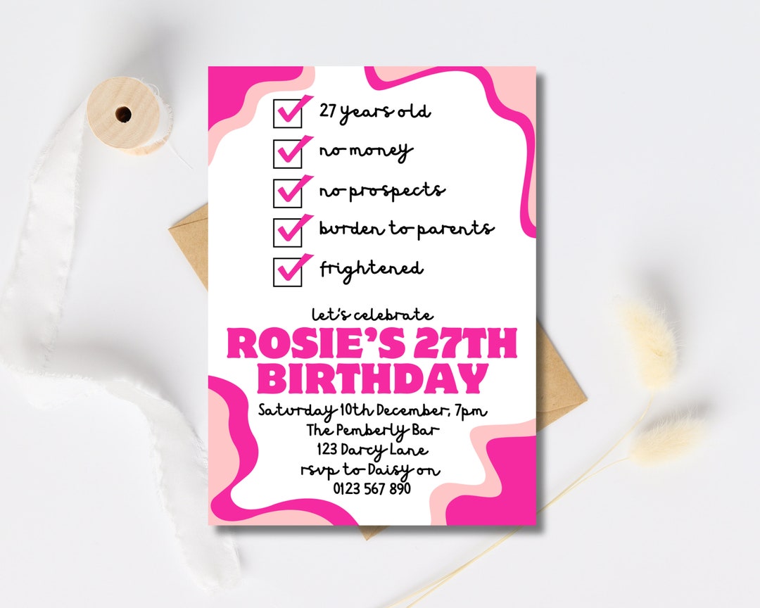 Pride and Prejudice 27th Birthday Party Invitation | Editable 27th Bday ...