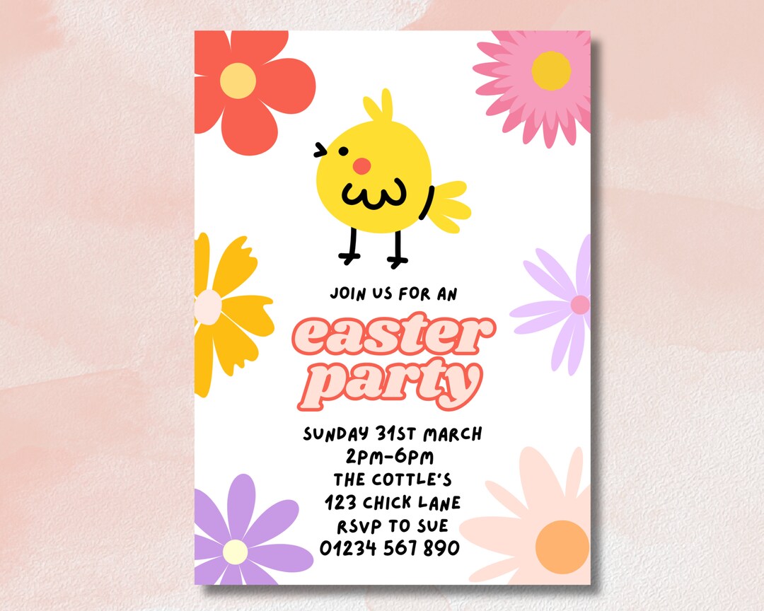 Floral Easter Chick Party Invitation | Easter Egg Hunt Invite | Easter ...
