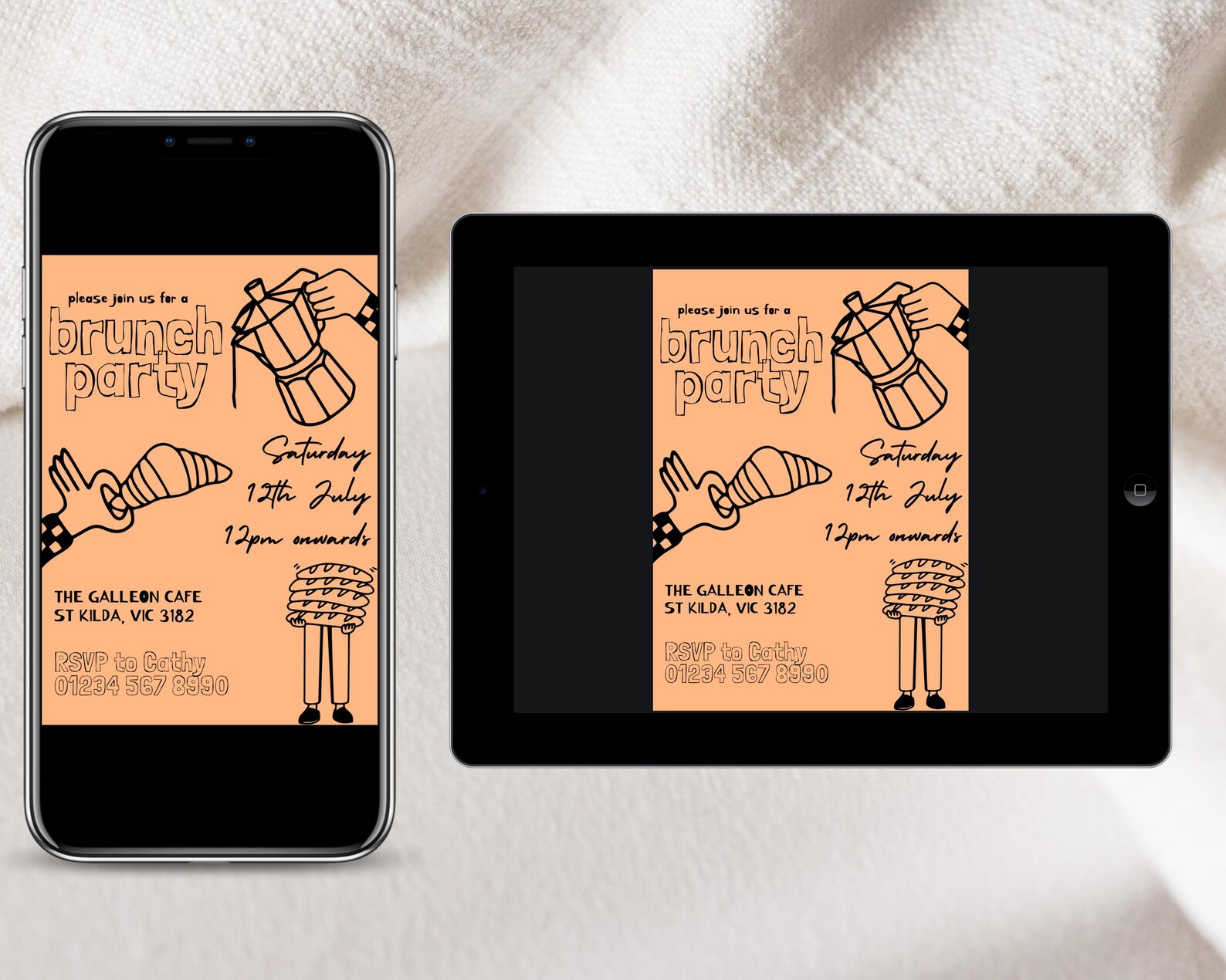 Hand Drawn Brunch Party Invite | Modern Birthday Brunch Invitation ...