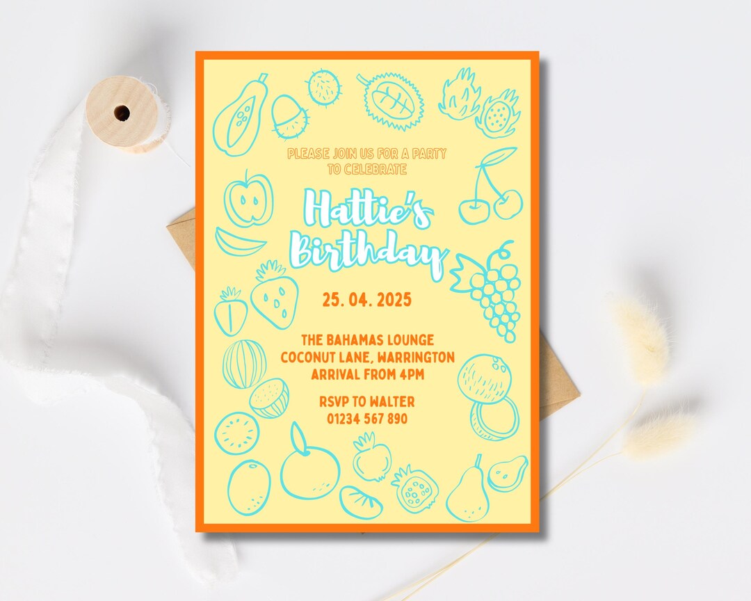 Tropical Fruit Birthday Party Invitation | Editable Tutti Frutti Invite ...