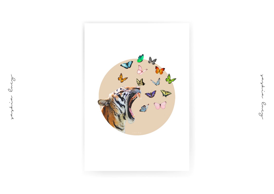 Tiger Digital Collage - Wildlife Artwork - Collage Print - Etsy