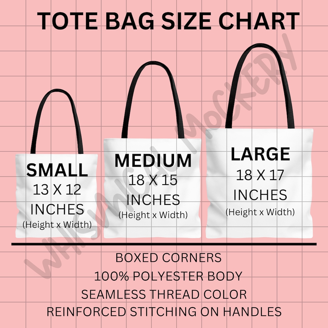 Digital Size Chart for Black Handle AOP Tote Bag - Elevate Your ...