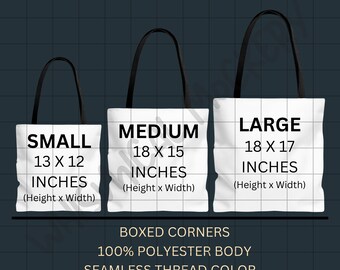 Digital Size Chart for Black Handle AOP Tote Bag - Elevate Your Listings With Stylish Visuals ...