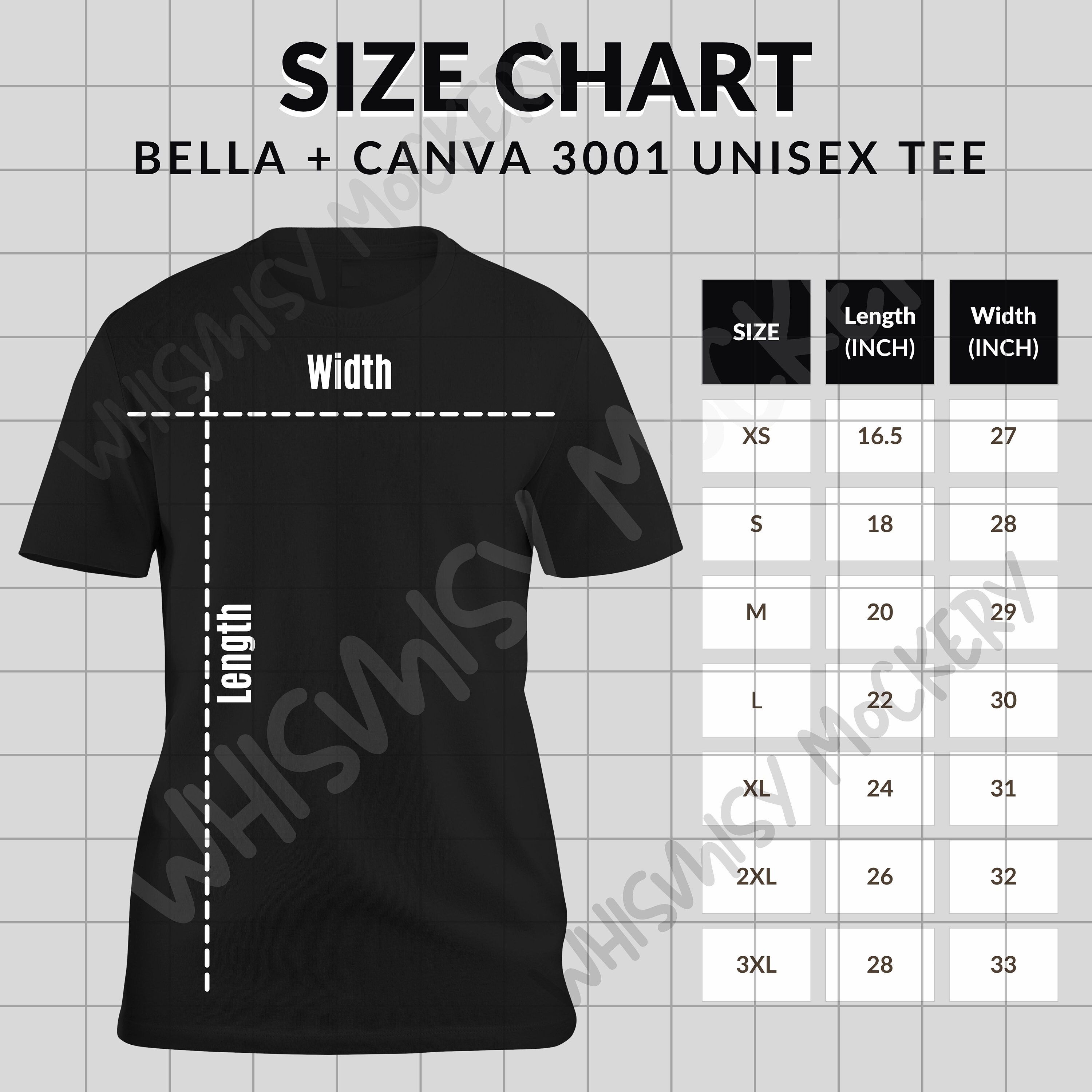 Bella Canva 3001 Size Chart, Bella Canva 3001 Size Guide, Printify ...