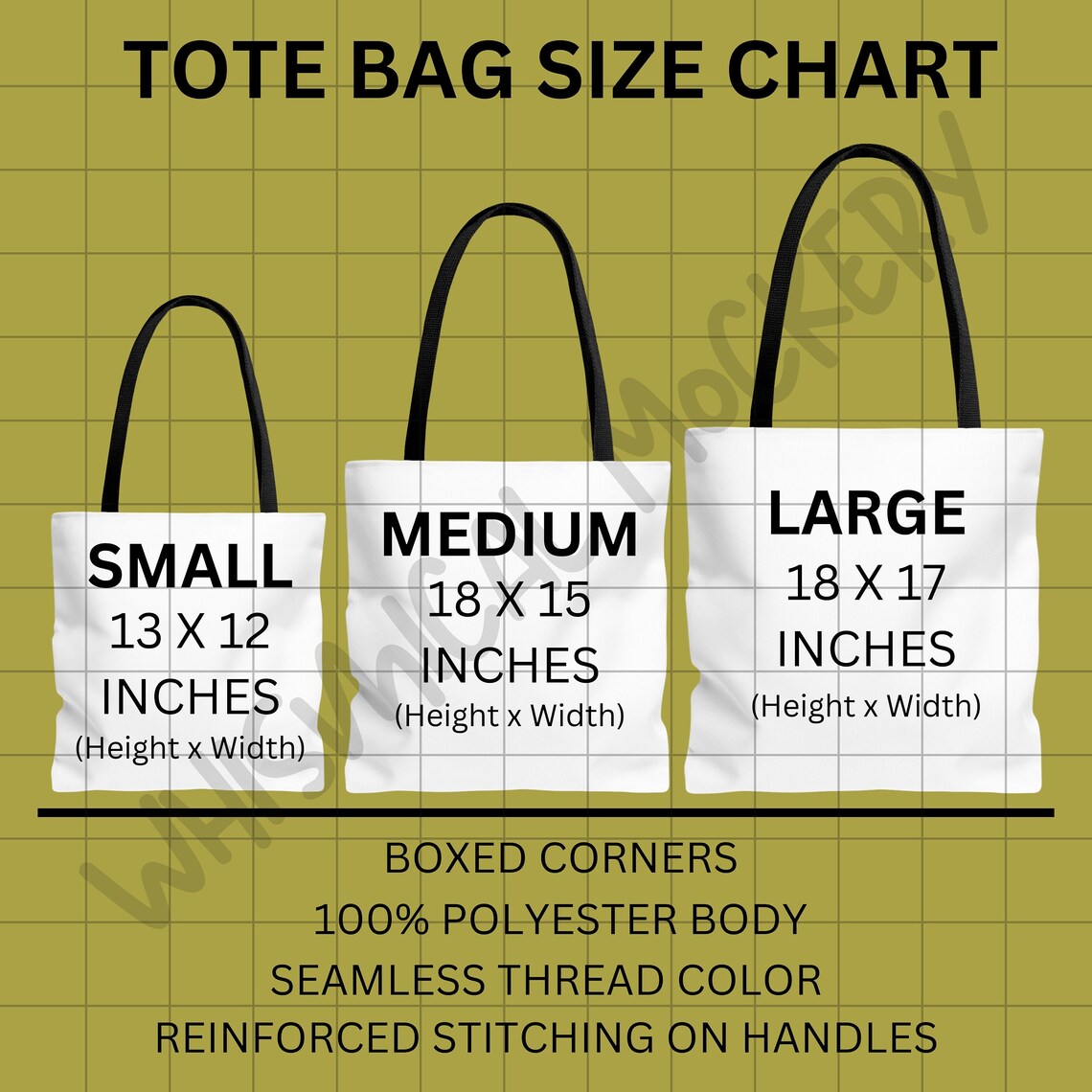 Digital Size Chart for Black Handle AOP Tote Bag - Elevate Your Listings With Stylish Visuals ...