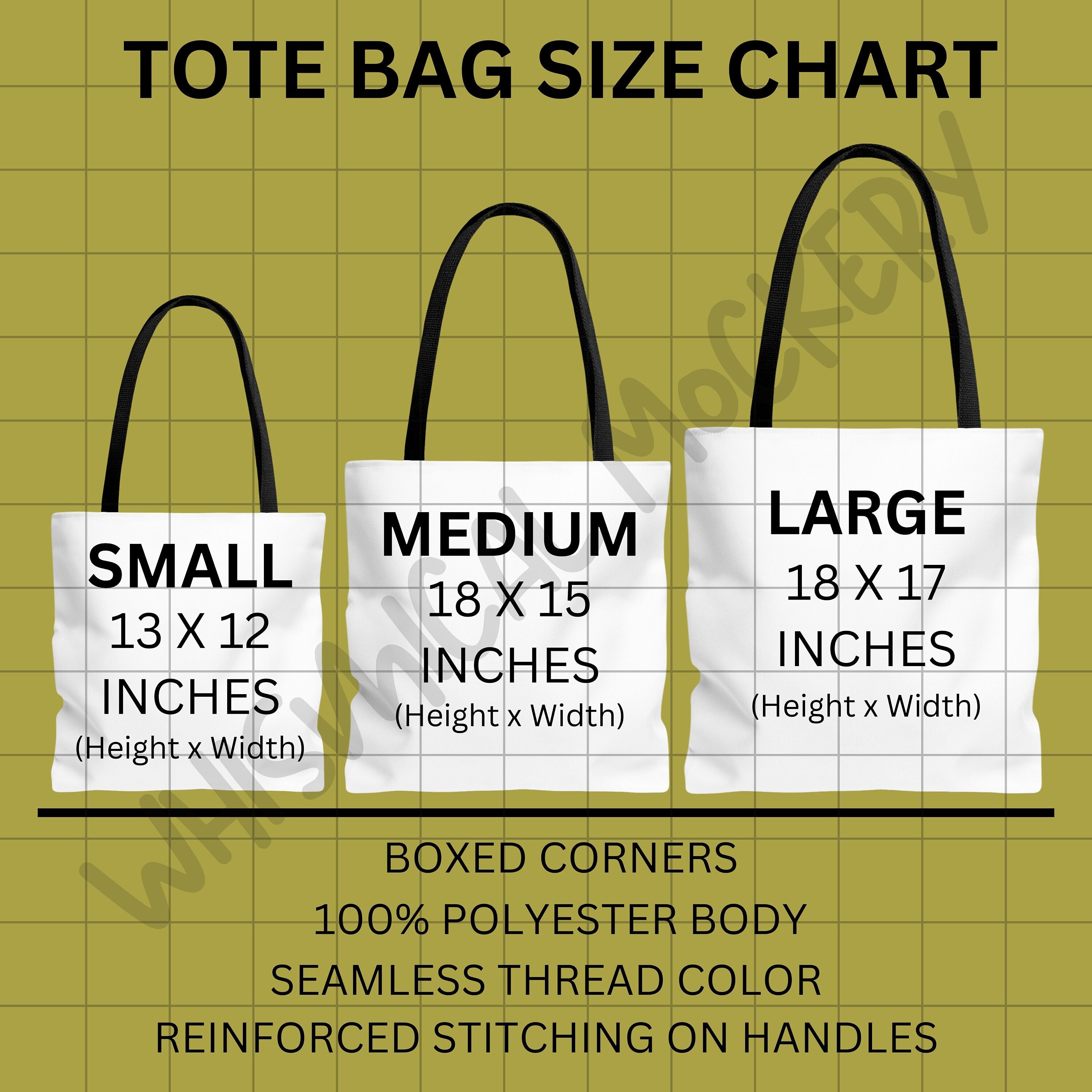 Digital Size Chart for Black Handle AOP Tote Bag - Elevate Your ...