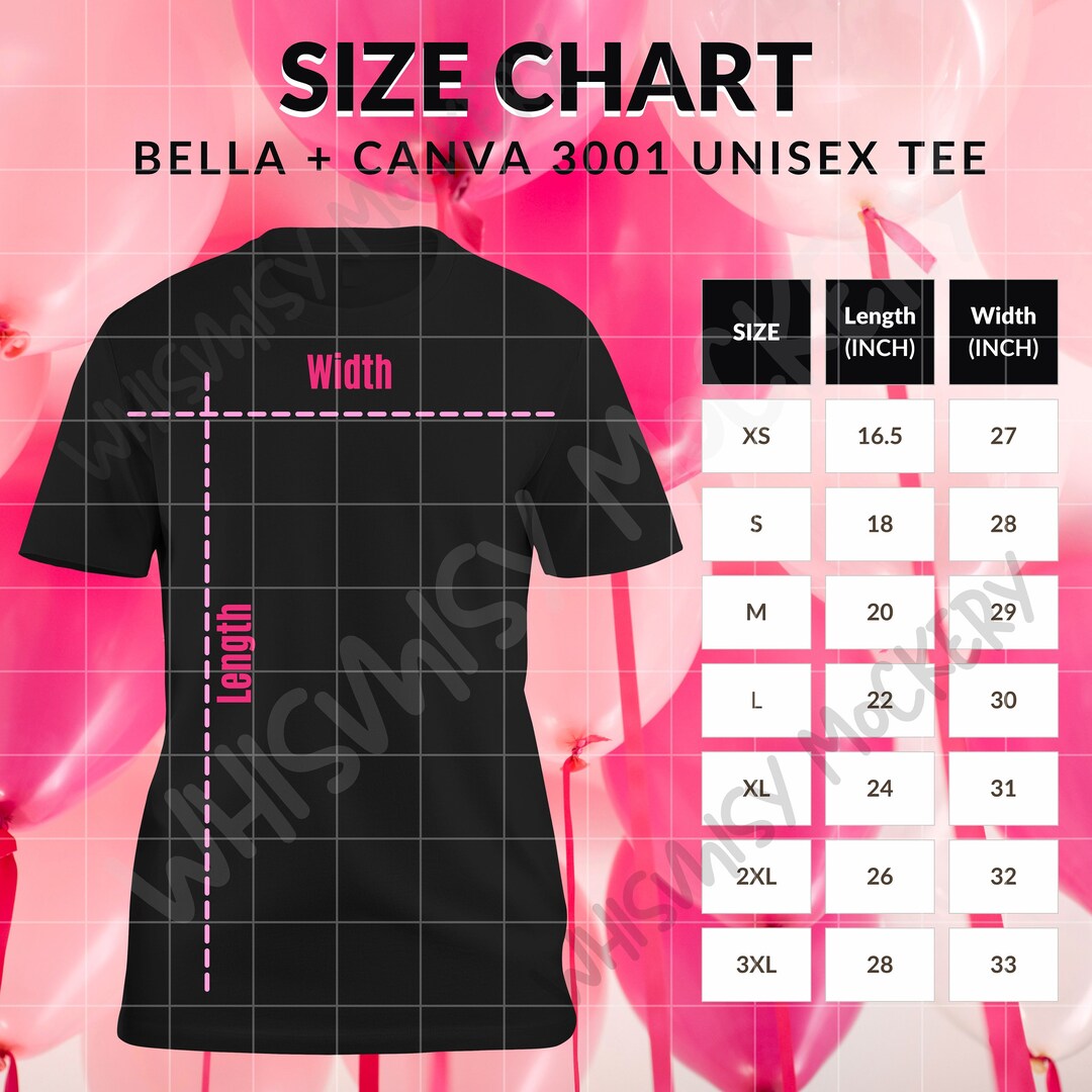 Bella Canva 3001 Size Guide, Bella Canva 3001 Size Chart, Printify ...