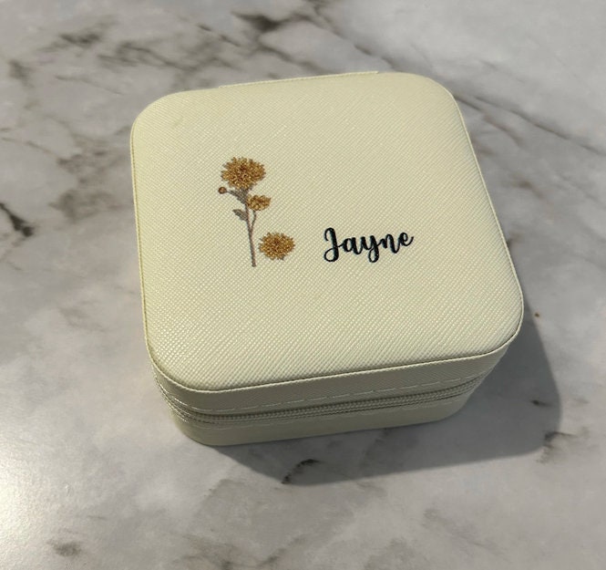 Personalized Birth Flower Jewelry Box, Flower Jewelry Travel Case ...
