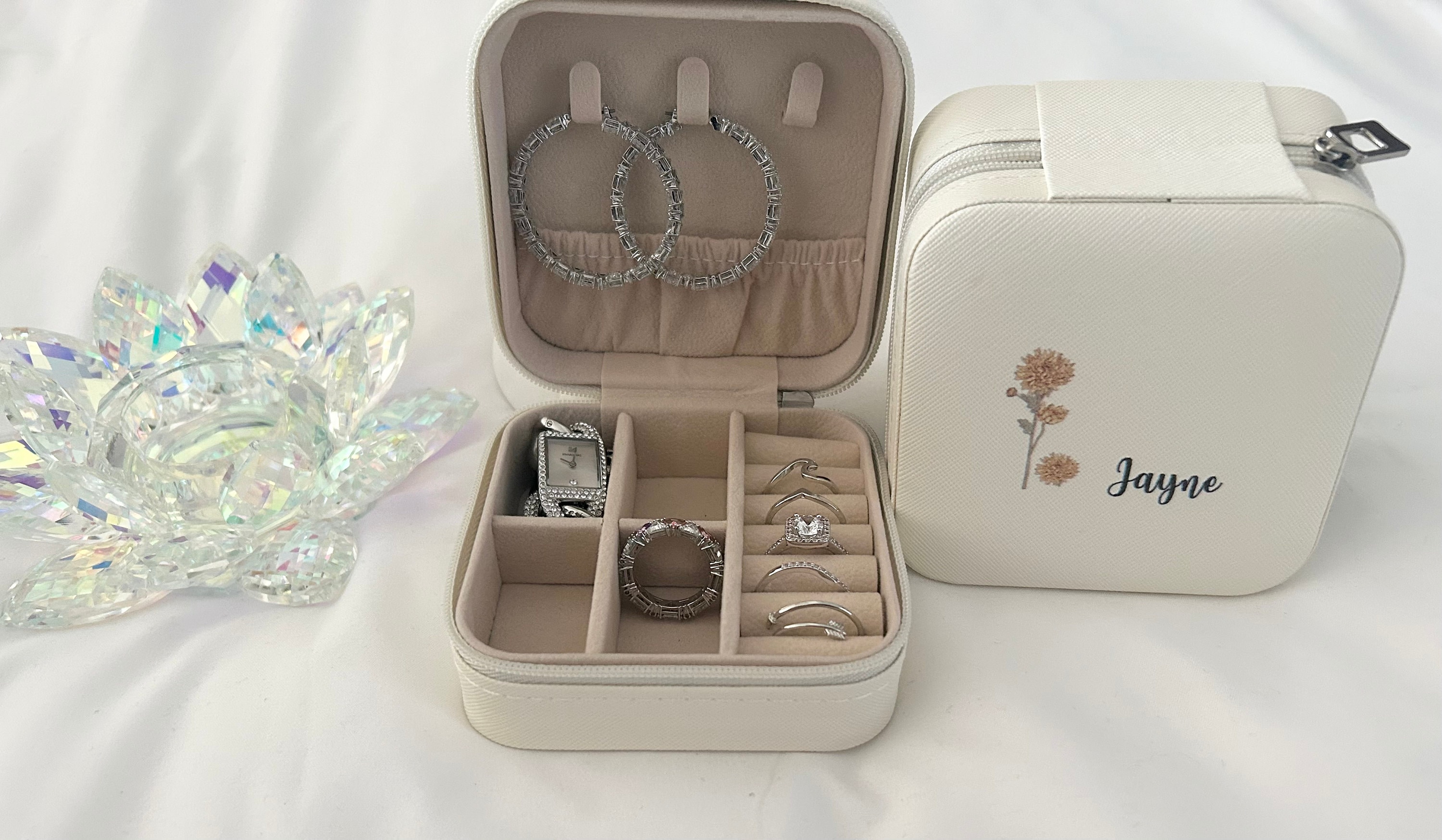 Personalized Birth Flower Jewelry Box, Flower Jewelry Travel Case ...