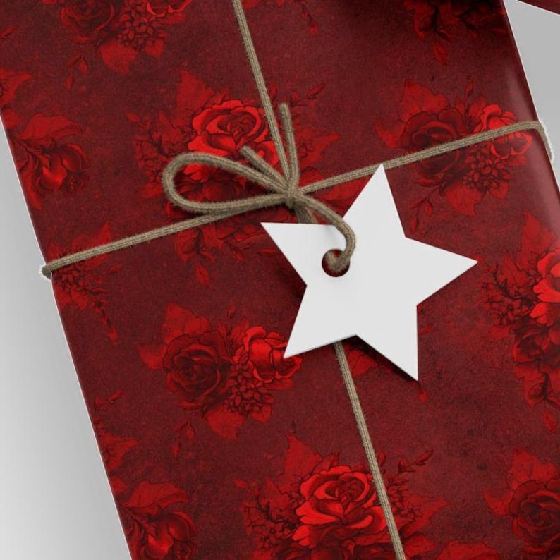Gothic Red Rose Halloween Wrapping Paper Roll for Goth Birthday ...