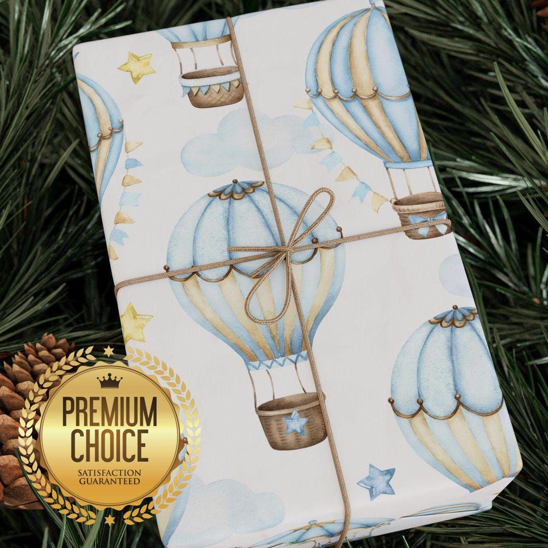 Baby Boy Gift Wrapping Paper With Hot Air Balloons, Cute Dreamy ...