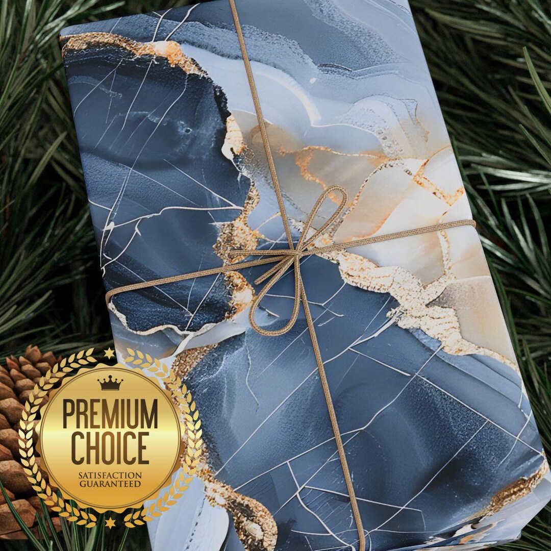 Blue Marble Gift Wrap With Gold Accents, Formal Gift Wrap ...