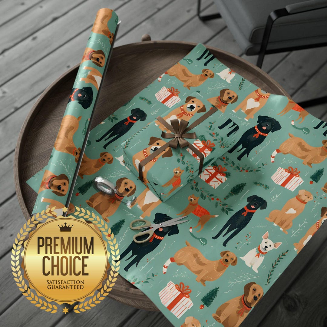 Dogs at Christmas With Presents Holiday Winter Wrapping Paper ...