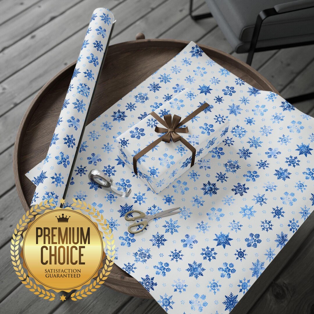 Blue and White Snowflake Wrapping Paper, Frozen Snow Gift Wrap, Winter ...