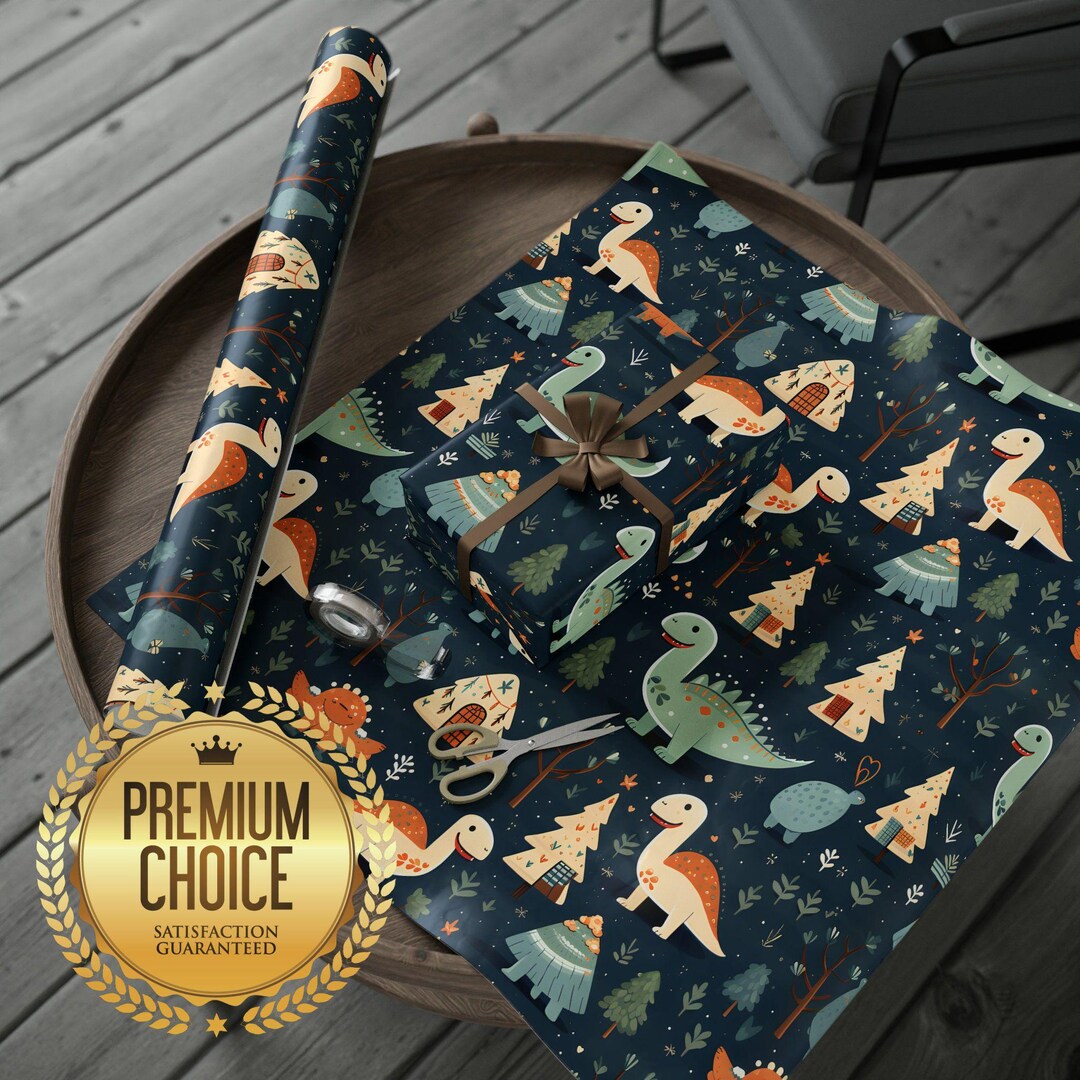 Dinosaur Christmas Wrapping Paper, Christmas Kids Dinosaur Gift Wrap, T ...