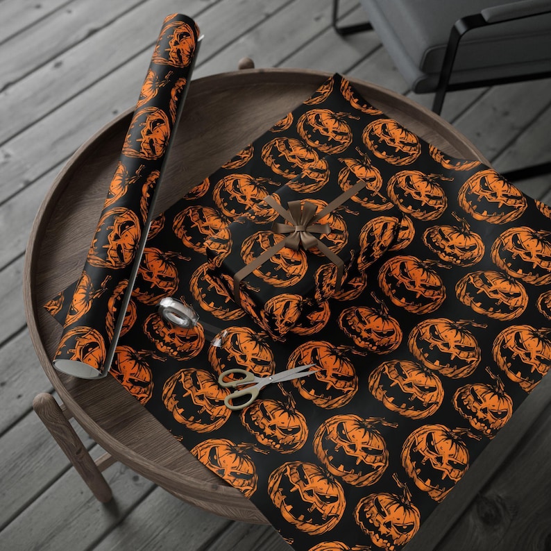 Evil Jack-o-lantern Wrapping Paper, Creepy Halloween Gift Wrap, Spooky ...