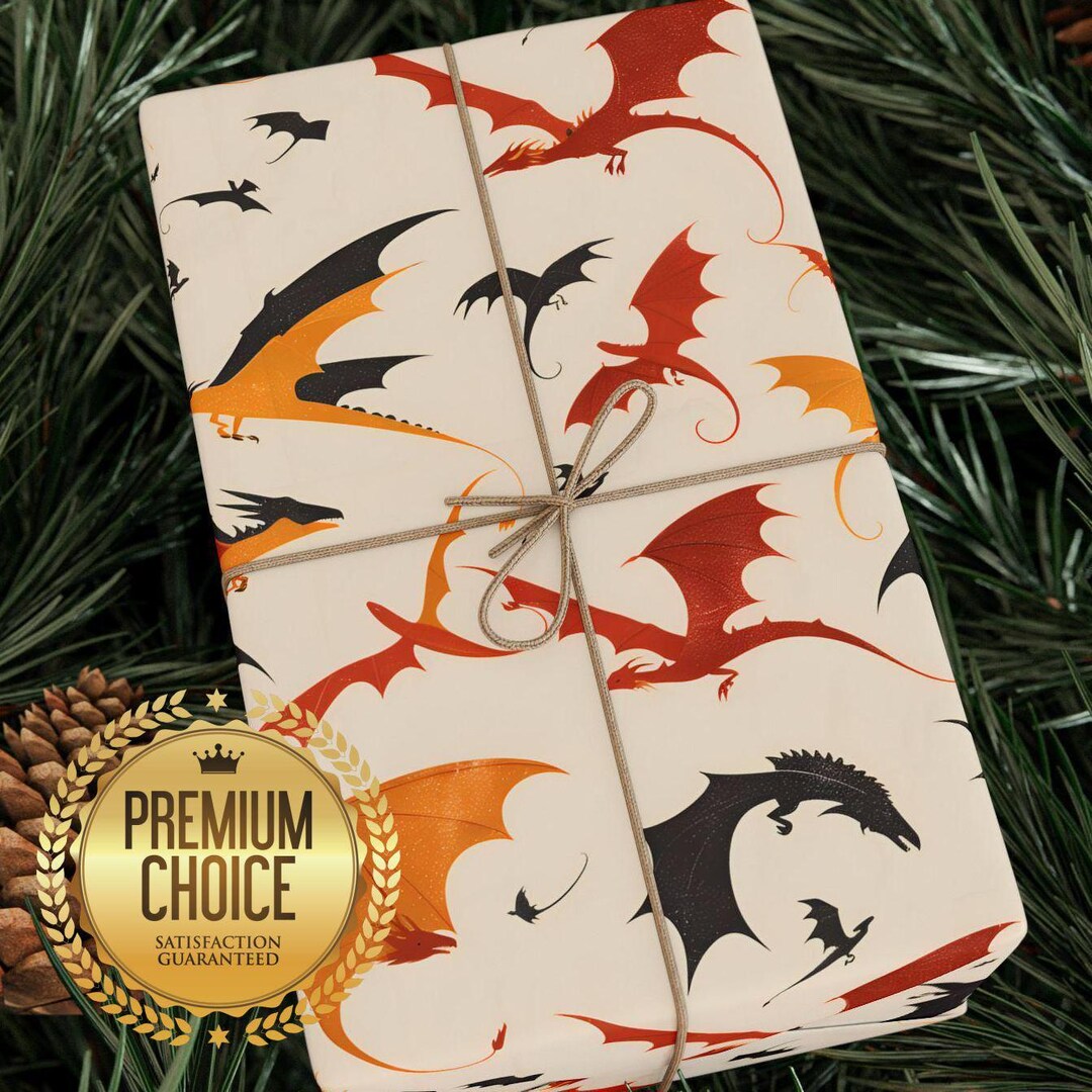 Medieval Flying Dragons Wrapping Paper, Vibrant Dragon Silhouettes for ...